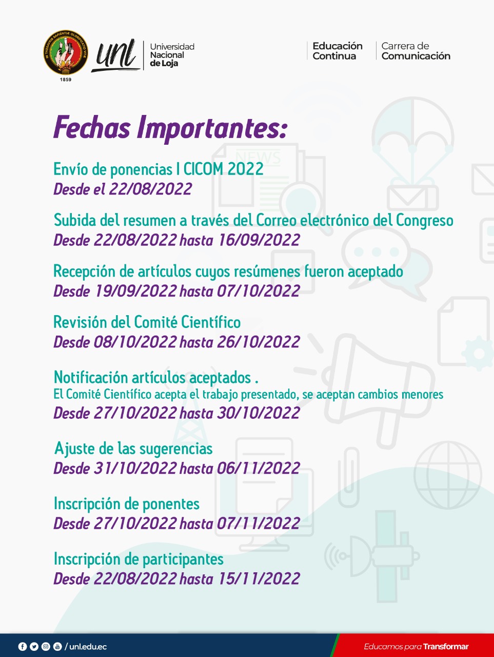 Fechas Importantes | Universidad Nacional de Loja